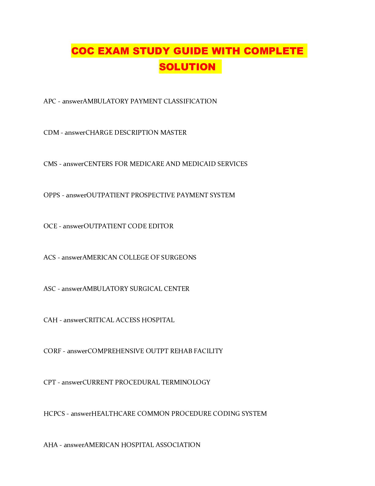 COC EXAM STUDY GUIDE WITH COMPLETE SOLUTION - Scholarfriends